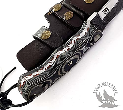 HEAVY DUTY 7MM Handmade 1095 High carbon steel Tracker Knife EDC for Hunting, Bush craft, Camping, Fixed Blade G10 Handle with Cowhide Leather Sheath, BW-4142 BLACK AND GREY