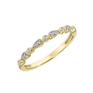 10k yellow gold 0.07 cttw diamond-accented stackable vintage milgrain wedding band or anniversary ring (i-j color, i3 clarity), size 7, by brilliant expressions