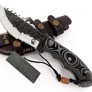 HEAVY DUTY 7MM Handmade 1095 High carbon steel Tracker Knife EDC for Hunting, Bush craft, Camping, Fixed Blade G10 Handle with Cowhide Leather Sheath, BW-4142 BLACK AND GREY