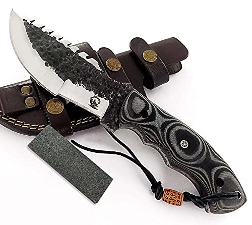 HEAVY DUTY 7MM Handmade 1095 High carbon steel Tracker Knife EDC for Hunting, Bush craft, Camping, Fixed Blade G10 Handle with Cowhide Leather Sheath, BW-4142 BLACK AND GREY