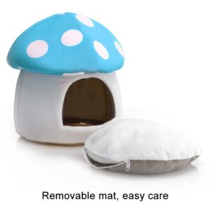 Hollypet Warm Small Pet Animals Bed Dutch Pig Hamster Nest Hedgehog Rat Chinchilla Guinea Habitat Mini House, Blue Mushroom