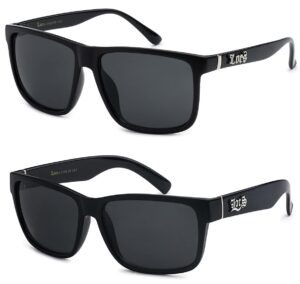 locs hardcore shades 2 pack classic locs black sunglasses | mens gangster rectangular cholo lowrider shades, 91055 + 91070