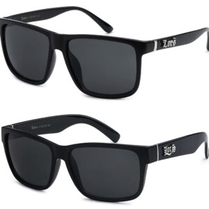 LOCS Hardcore Shades 2 Pack CLASSIC LOCS Black Sunglasses | Mens Gangster Rectangular Cholo Lowrider Shades, 91055 + 91070