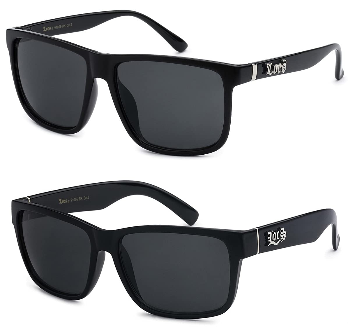 LOCS Hardcore Shades 2 Pack CLASSIC LOCS Black Sunglasses | Mens Gangster Rectangular Cholo Lowrider Shades, 91055 + 91070