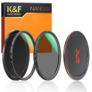 k&f concept 77mm circular polarizers filter & mc uv protection filter kit (2 pcs) with up & down lens cap, 28 multi-layer coatings hd cpl/uv filter set for camera lens (nano-x series)