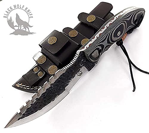 HEAVY DUTY 7MM Handmade 1095 High carbon steel Tracker Knife EDC for Hunting, Bush craft, Camping, Fixed Blade G10 Handle with Cowhide Leather Sheath, BW-4142 BLACK AND GREY