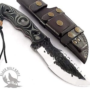 HEAVY DUTY 7MM Handmade 1095 High carbon steel Tracker Knife EDC for Hunting, Bush craft, Camping, Fixed Blade G10 Handle with Cowhide Leather Sheath, BW-4142 BLACK AND GREY