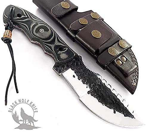 HEAVY DUTY 7MM Handmade 1095 High carbon steel Tracker Knife EDC for Hunting, Bush craft, Camping, Fixed Blade G10 Handle with Cowhide Leather Sheath, BW-4142 BLACK AND GREY