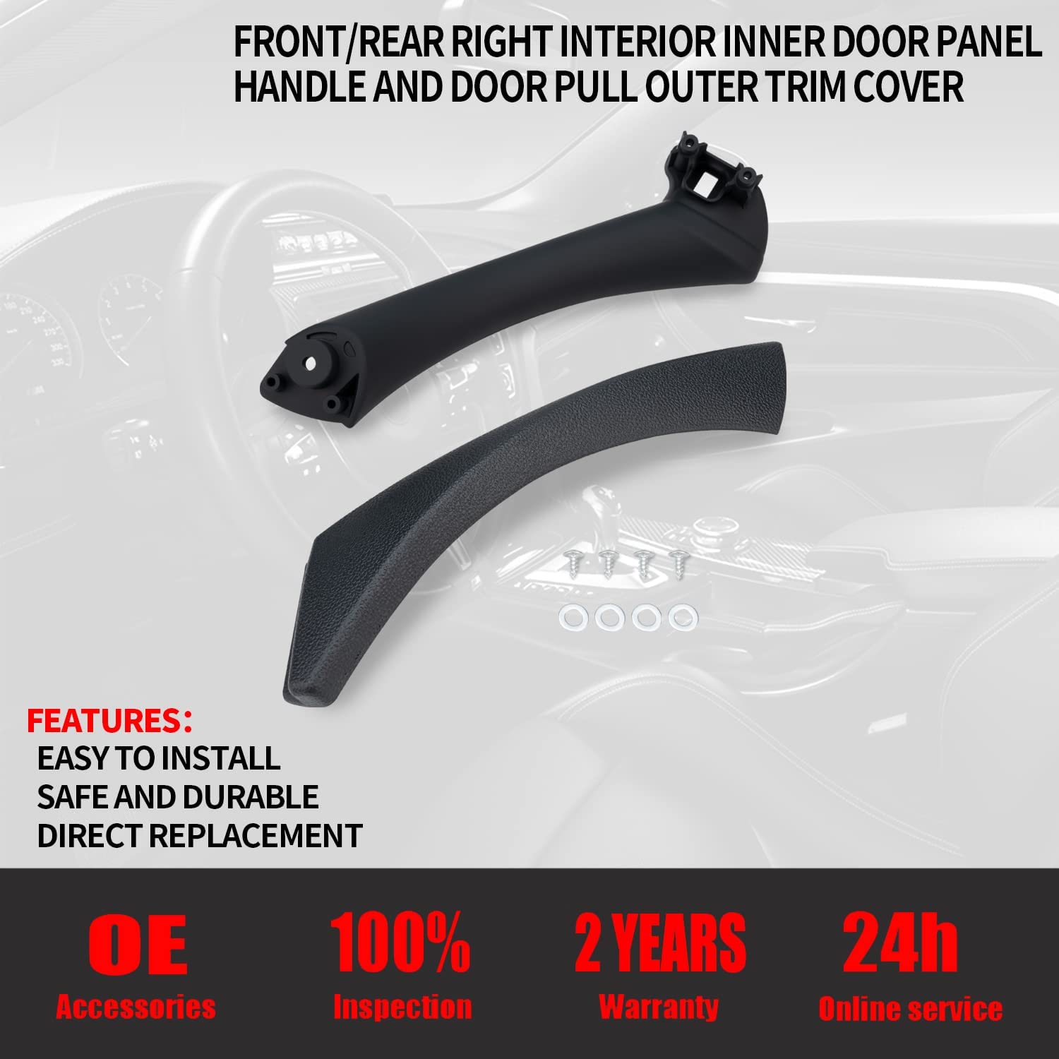 Black Front/Rear Right Interior Inner Door Panel Handle and Door Pull Outer Trim Cover Replacement for 2004-2011 BMW 3 Series 318 320 325 330 335 E90/E91 Replaces 51417230850 51419150336