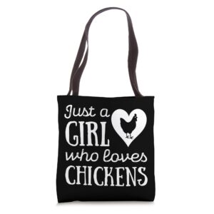 just a girl who loves chickens lady chicken love farmer gift tote bag