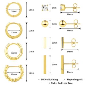 Dreamfox 8 Pairs Huggie Hoop Earrings Small Hypoallergenic 14K Gold Plated Huggie Earrings For Women Simple Huggie Stud Earrings Set Christmas Gift (one size, Gold-3)