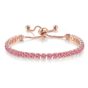 14k gold plated tennis bracelets colorful sparkling cuban zirconia adjustable ice out link chain slider bangle jewelry dainty bracelet for women-pink