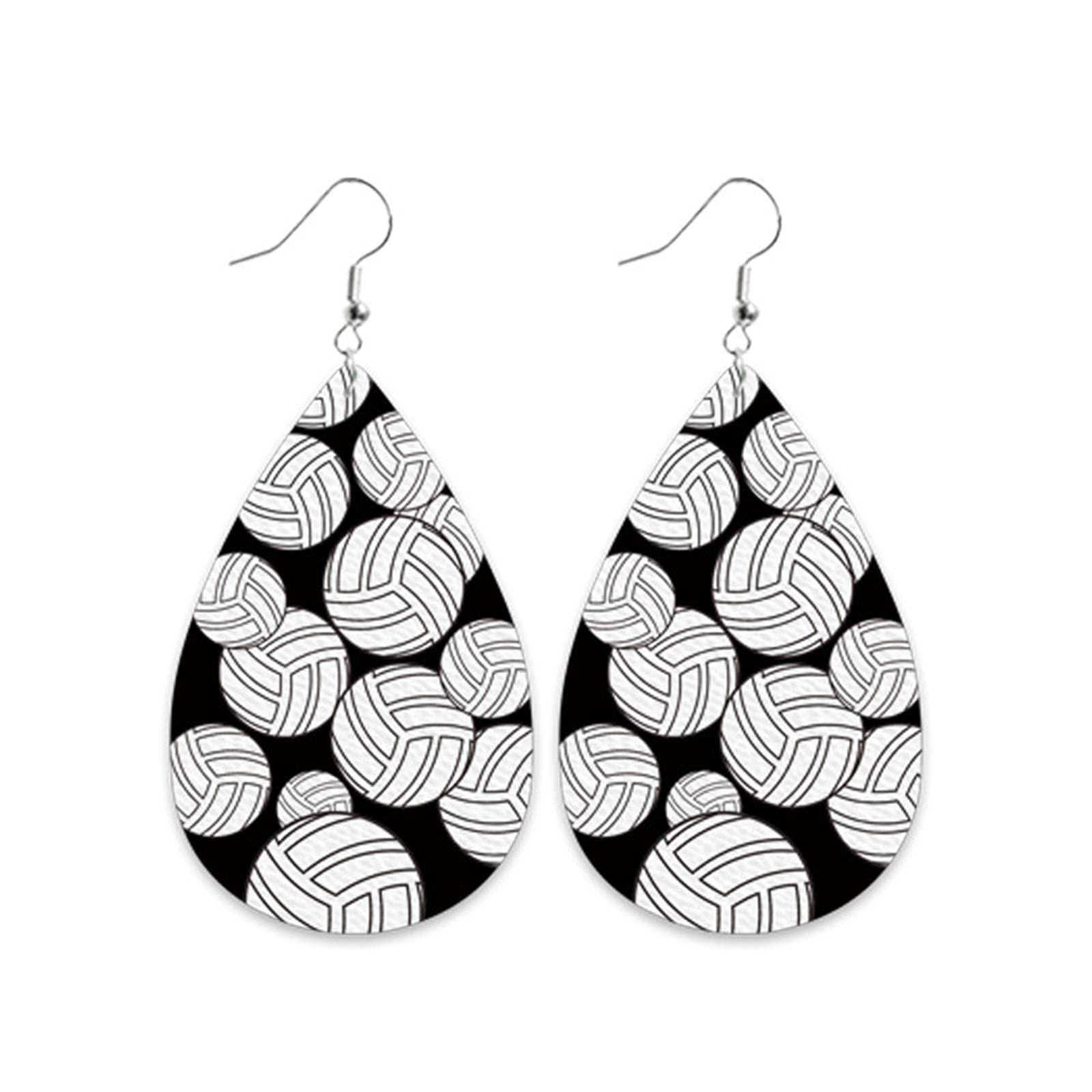 Retro Sports Ball Leather Teardrop Dangle Earrings Football Basketball Soccer Volleyball Shape Earrings for Women Jewelry(D)