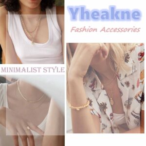 Yheakne Bohemia Layered Bar Coin Necklace Gold Vertical Bar Y Lariat Necklace Long Disc Pendant Necklace Chain Circle Necklace Jewelry for Women and Girls Gifts