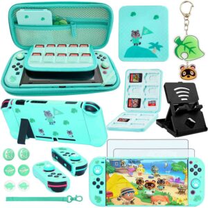 accessories bundle for nintendo switch animal crossing - yoowa accessory kit ns animal crossing set with carrying case protective cover screen protector game card holder play stand thumb grips