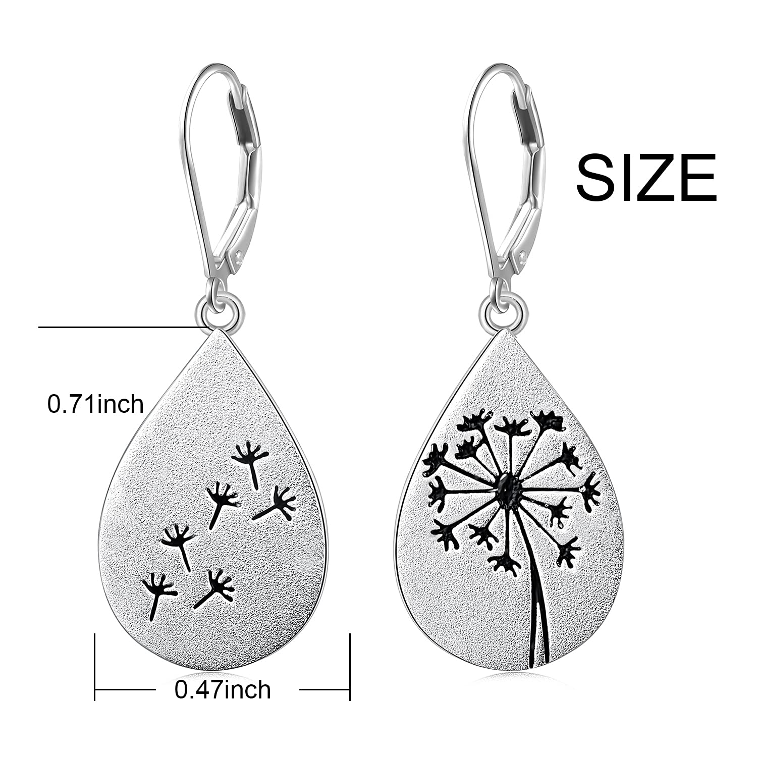 Dandelion Drop Earrings for Women 925 Sterling Silver Teen Water Drop Silver Flower Leverback Dangle Earrings Jewelry for Mom Lover