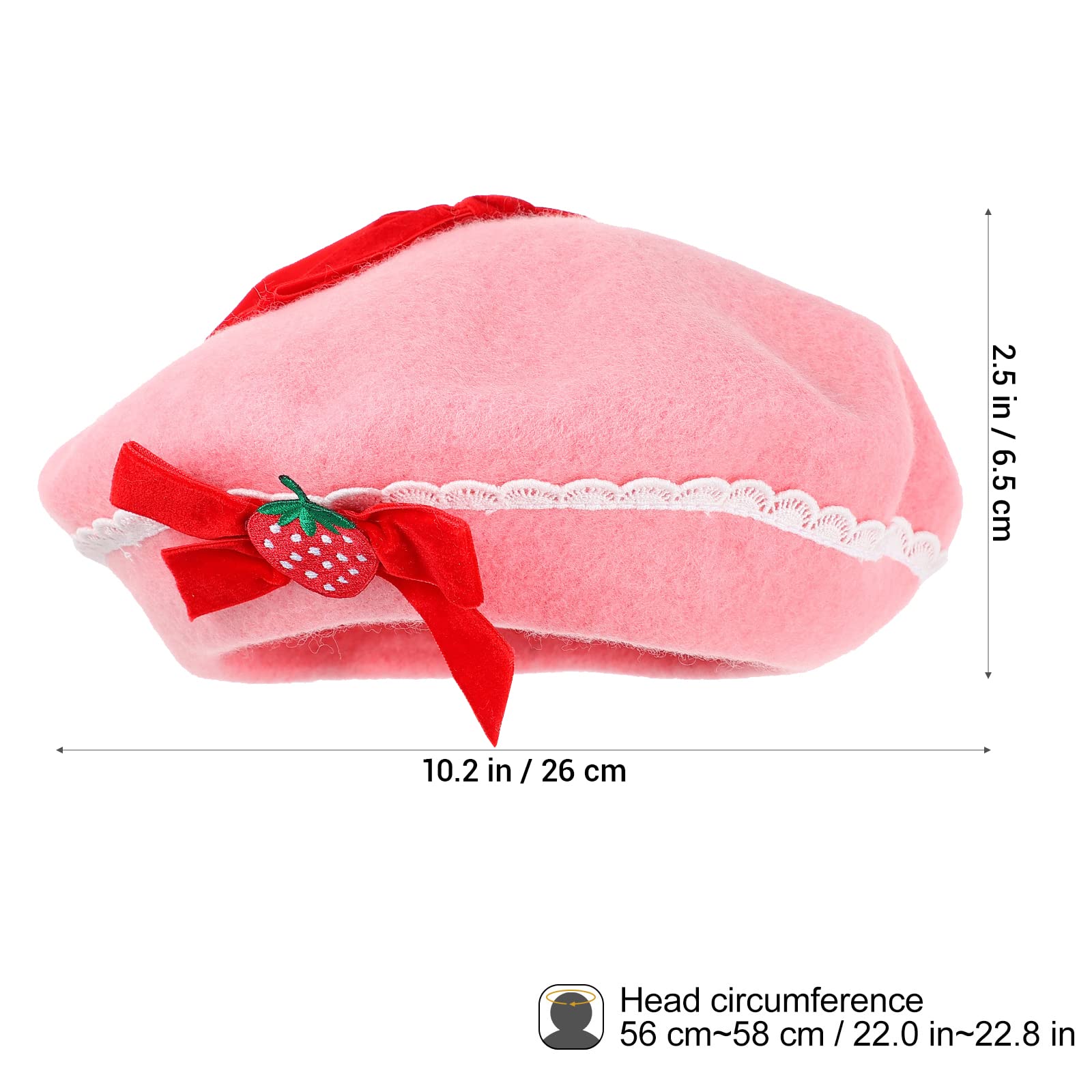 Berets Strawberry Bow Woolen Beret Hat Wool Cap Pink Handmade Fashion Warm Hat