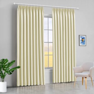 white house linen double pinch pleates solid polyster blended blackout curtain panel & drapes- ivory solid 2 panel- 21 w x 95 l inch