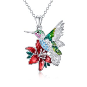 peimko hummingbird necklace enamel hummingbird pendant necklace sterling silver cute aniamal bird necklace with flower bird pendant for women