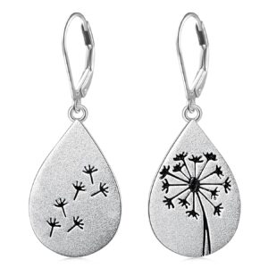 dandelion drop earrings for women 925 sterling silver teen water drop silver flower leverback dangle earrings jewelry for mom lover