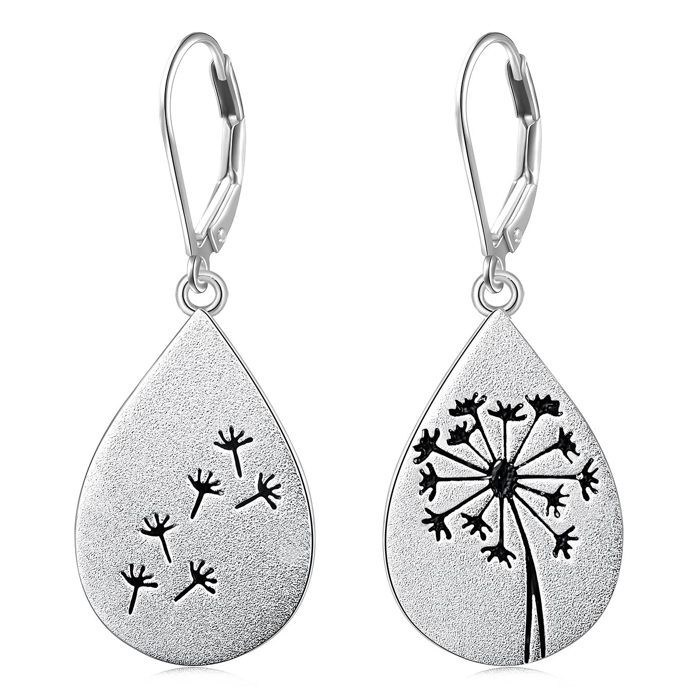 Dandelion Drop Earrings for Women 925 Sterling Silver Teen Water Drop Silver Flower Leverback Dangle Earrings Jewelry for Mom Lover