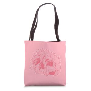 creepy cute cat skull design. nu goth cats doodle art pastel tote bag