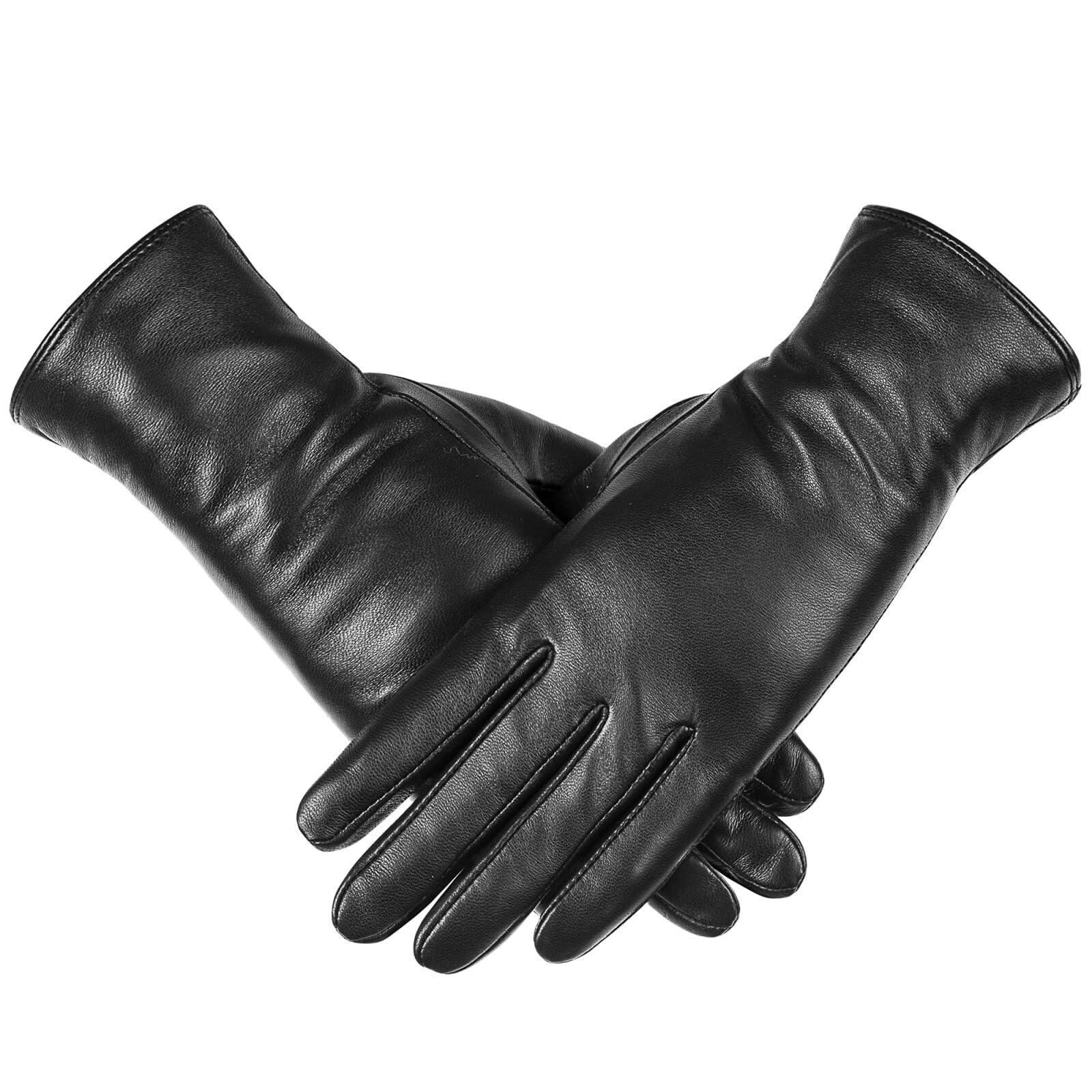 Winter Sheepskin Leather Gloves for Women, Warm Touchscreen Texting Gloves with Thermal Cashmere Lining, Cold Weather Gloves for Driving Motorcycle Outdoor Sports(Black-M)