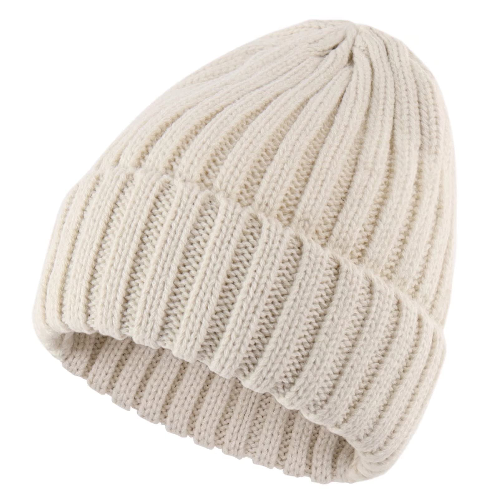 Connectyle Daily Ribbed Knit Winter Hat Slouch Fold Beanie for Women Stylish Plain Watch Cap Beige