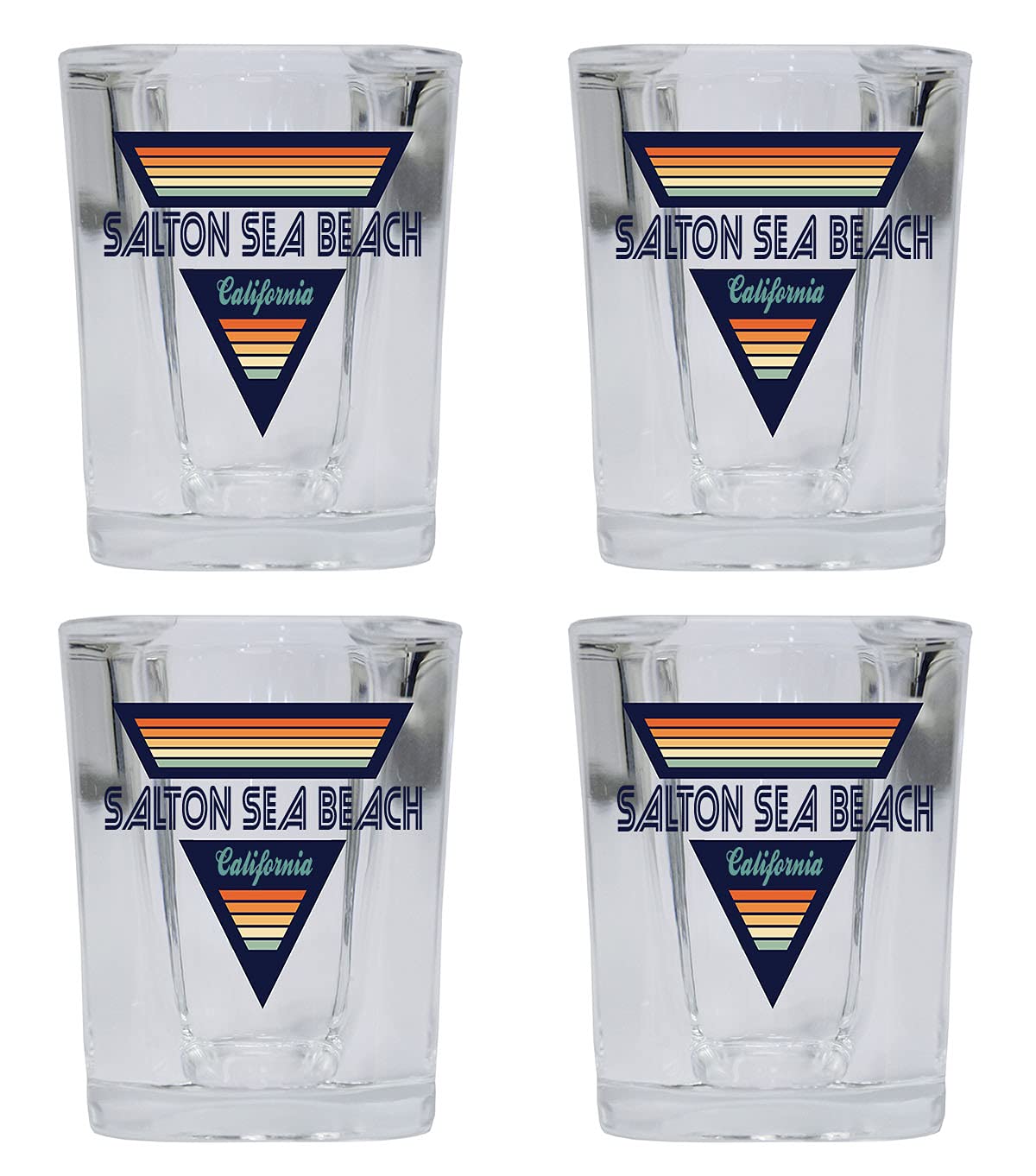 R and R Imports Salton Sea Beach California 2 Ounce Square Base Liquor Shot Glass Retro Design 4-Pack