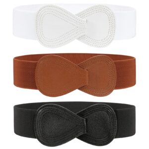 jasgood women stretchy belt for dresses vintage elastic wide waist belt, d-black+white+brown