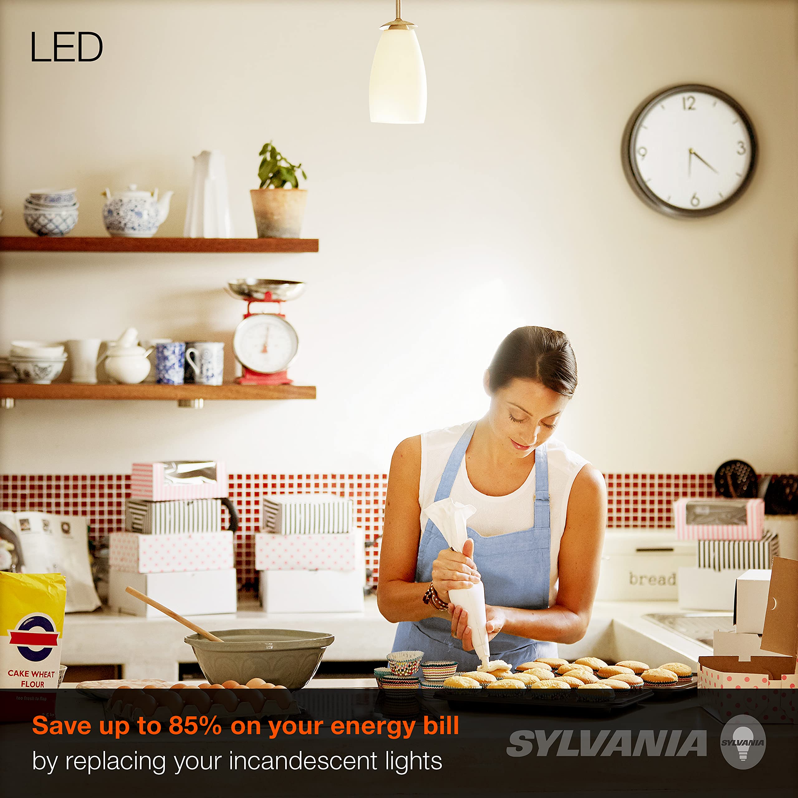 SYLVANIA LED A19 Light Bulb, 60W Equivalent, Efficient 9W, CEC Compliant, 10 Year, Non-Dimmable, 5000K, 800 Lumens, 90 CRI, Daylight - 24 Pack (41373)