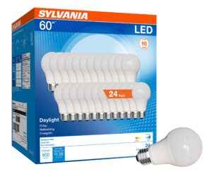 sylvania led a19 light bulb, 60w equivalent, efficient 9w, cec compliant, 10 year, non-dimmable, 5000k, 800 lumens, 90 cri, daylight - 24 pack (41373)