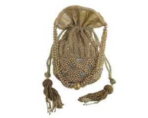 women handmade beadwork motif, indian potli bag, drawstring bucket bag, bridal evening purse in gold (gold #1)