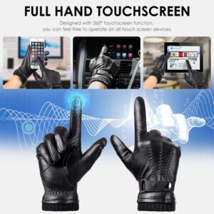 Potopok Winter Sheepskin Leather Gloves for Men, Warm Touchscreen Texting Gloves with Soft Cashmere Lining, Fashion Driving Gloves for Outdoor Sports(Black-L)