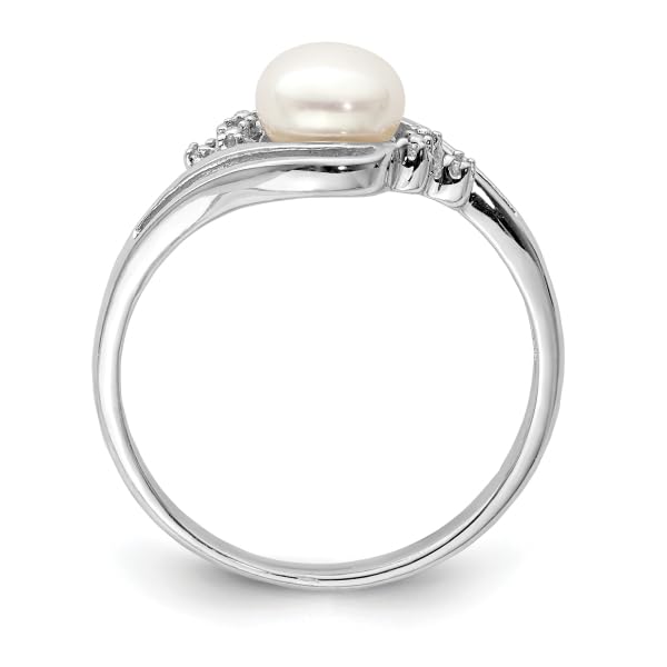 IceCarats 925 Sterling Silver 6mm Freshwater Cultured Button Pearl Diamond Ring Size 8