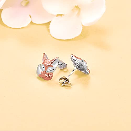 Fox Earring Fox Stud Earrings 925 Sterling Silver Fox Earrings 18k Gold Plated Fox Head Earrings for Women Cute Fox Animal Earring Pet Jewelry Stud Earrings for Women Teen (Rose Gold)