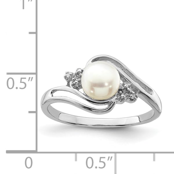 IceCarats 925 Sterling Silver 6mm Freshwater Cultured Button Pearl Diamond Ring Size 8