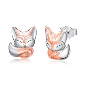 fox earring fox stud earrings 925 sterling silver fox earrings 18k gold plated fox head earrings for women cute fox animal earring pet jewelry stud earrings for women teen (rose gold)