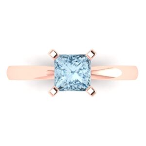 1.0 carat princess cut custom engraving solitaire aquamarine blue faux diamond engagement everlasting ring 14k rose gold 7