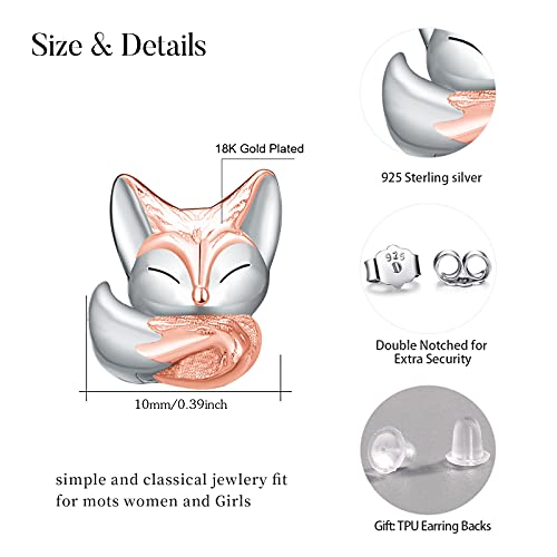 Fox Earring Fox Stud Earrings 925 Sterling Silver Fox Earrings 18k Gold Plated Fox Head Earrings for Women Cute Fox Animal Earring Pet Jewelry Stud Earrings for Women Teen (Rose Gold)