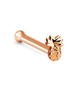 nose ring bling 18k rose gold plated over 925 sterling silver nose bone ring tropical pineapple 22g ns669-bone