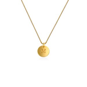 oak&luna - willow disc initial necklace for women in sterling silver 925 / gold plating - personalized customized tag letter pendant dainty chain charm jewelry gift for her (18k gold vermeil)