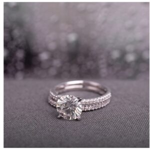 1.85 Carat (ctw) Lab-Created Moissanite Engagement Bridal Wedding Ring Set 14K White Gold with Diamonds 1/4 Carat (ctw)