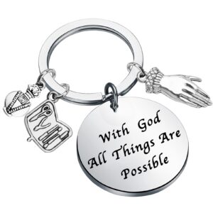 bekech manicurist keychain gift with god all things are possible manicure technician keychain gift for nail tech nail artist cosmetology gift for graduate (silver)