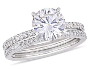 1.85 carat (ctw) lab-created moissanite engagement bridal wedding ring set 14k white gold with diamonds 1/4 carat (ctw)