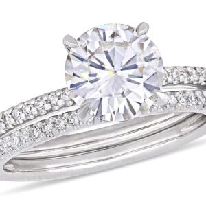 1.85 Carat (ctw) Lab-Created Moissanite Engagement Bridal Wedding Ring Set 14K White Gold with Diamonds 1/4 Carat (ctw)