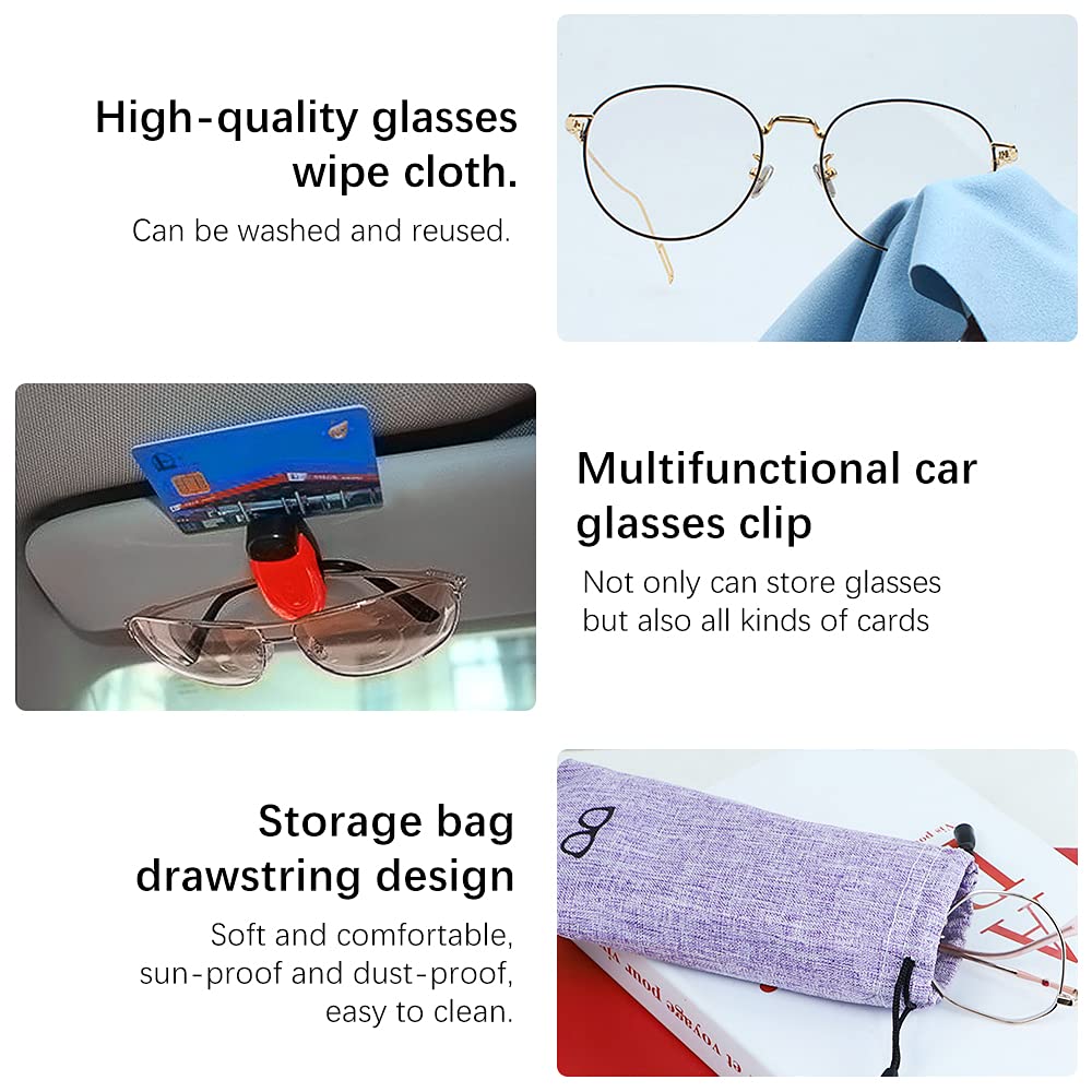 LZYMSZ 4 Pack Glasses Case, Hard Shell Eyeglasses Case with Storage Bag and Soft Glasses Cloth, Unisex Portable Sunglasses Case with Glasses Clip and Glasses Screwdriver (4 Colors)