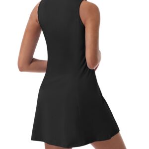 Tennis Dress for Women, Tennis Golf Dresses with Built in Shorts and Pockets for Sleeveless Workout Athletic Dresses Black