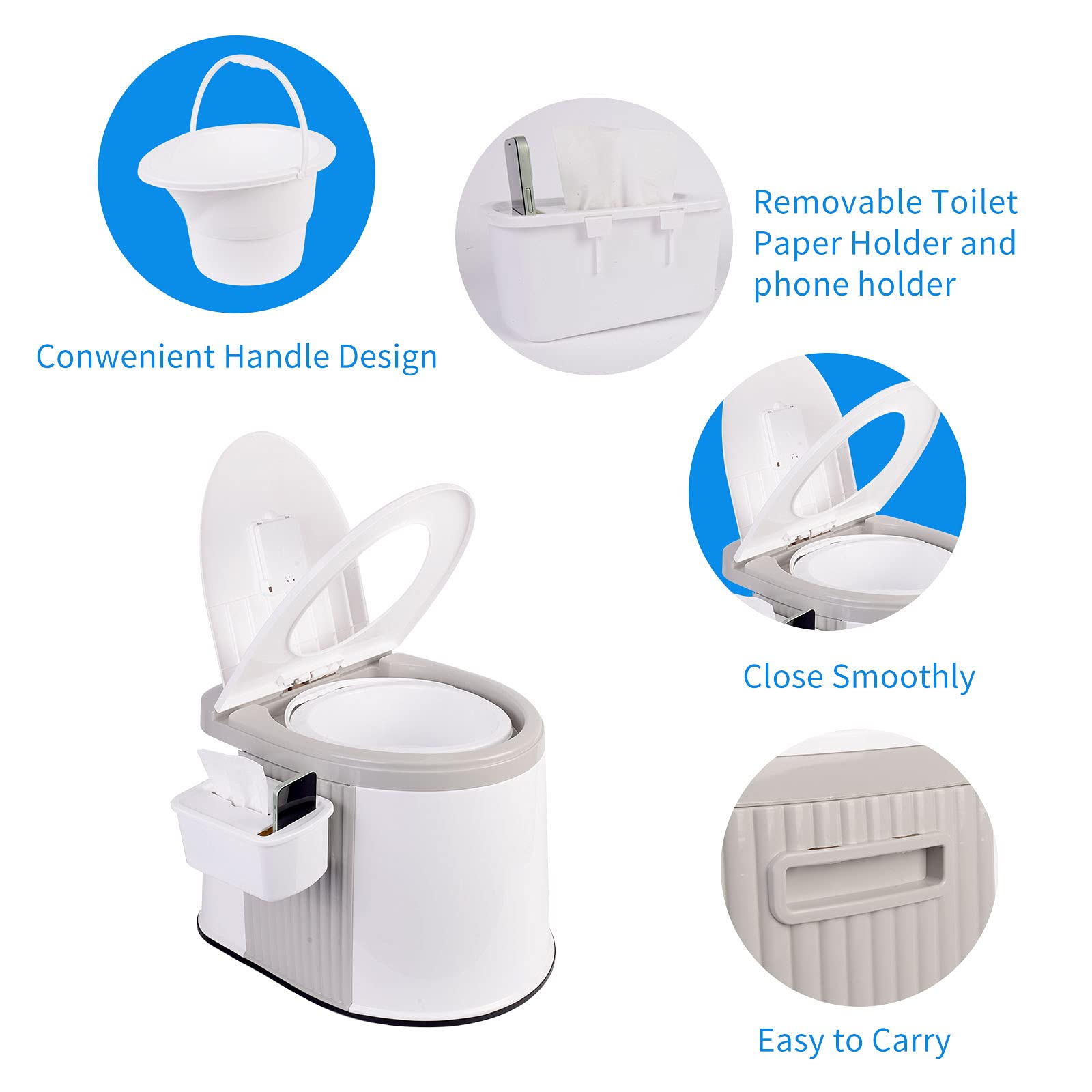 Tiktun Portable Travel Toilet for Camping and Hiking,Grey and White,Large,Toilet