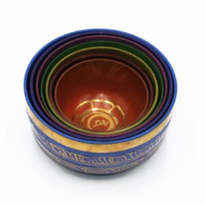 Tibetan Singing Bowls Set of 7 High Sided Colored with Carry Box | Bells for Meditation and Yoga | Sound Therapy Instruments for Relaxation | Singing Bowls Chakra Healing for Spiritual and Mental Calm